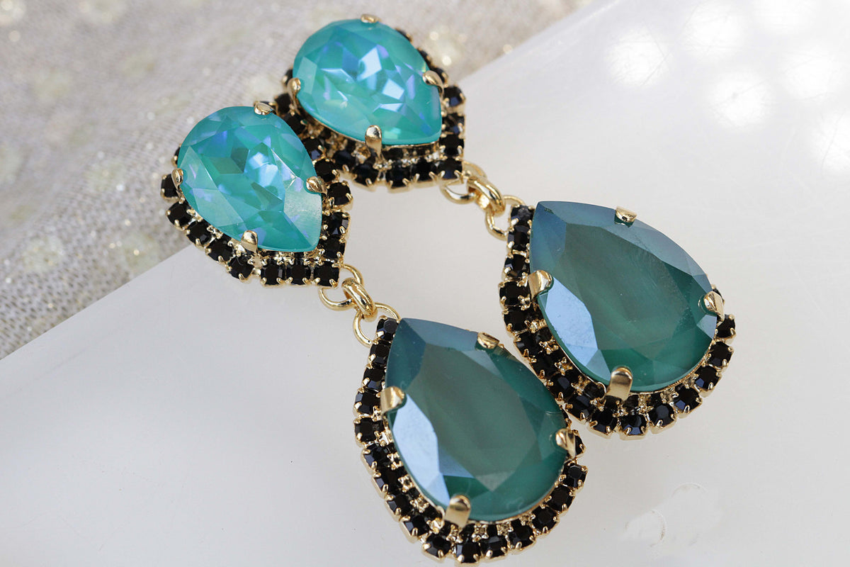 Elegant Emerald Chandelier Long Rebeka Earrings| Rebekajewelry